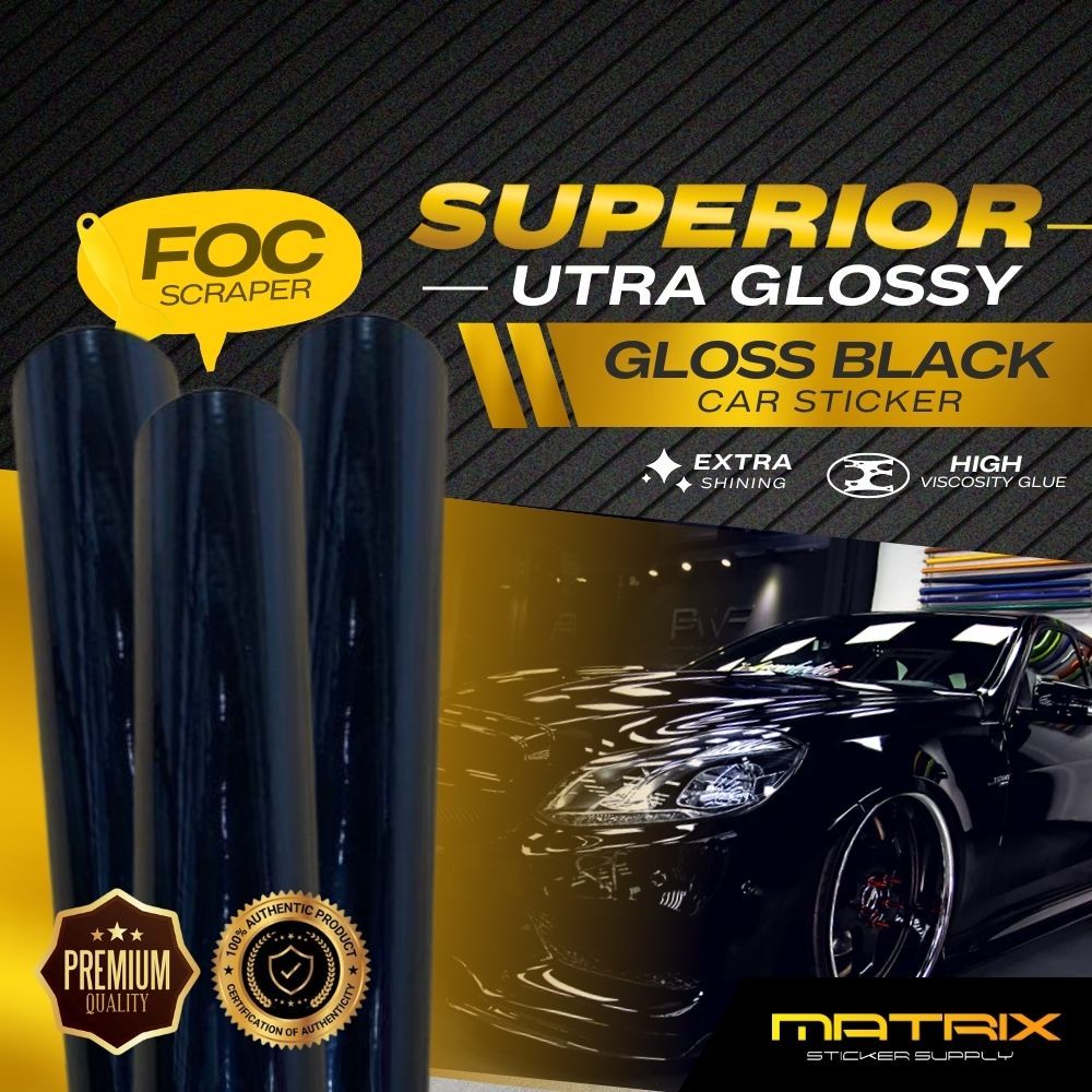 PREMIUM GLOSSY BLACK KERETA STICKER(152CM-90CM)stiker CAR wrap film ...