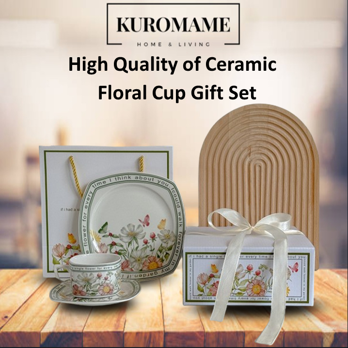 KUROMAME Flower Ceramic Cup Gift Set Mug Cawan Bunga Cawan Kopi Cawan ...