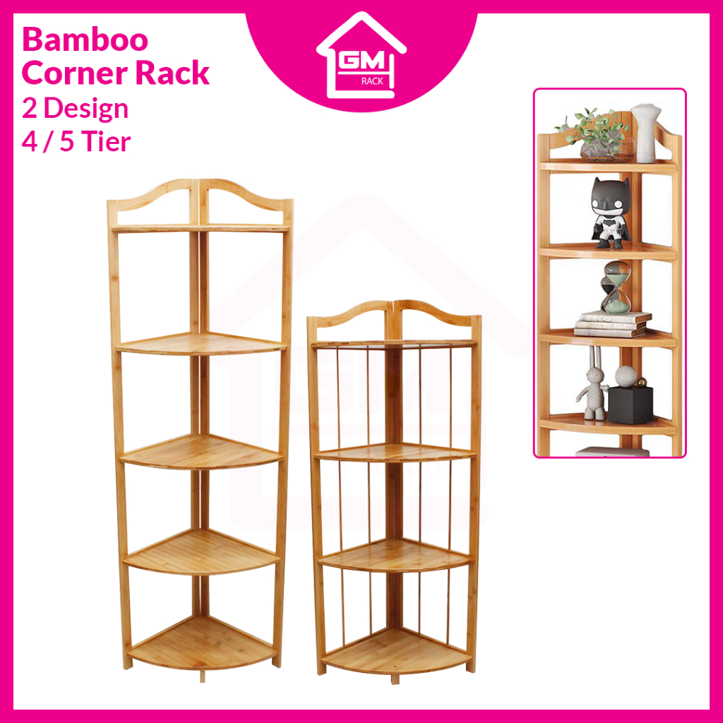 [GMRACK] BAMBOO 4/5 TIER CORNER SHELF CORNER RACK SIDE RAK BUKU ...