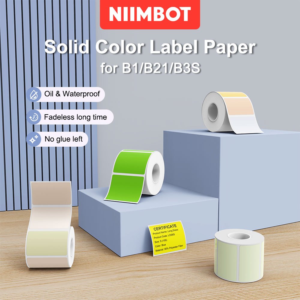 NIIMBOT B21 B1 B3S Solid color label printing paper name sticker waterproof and oil-proof ...