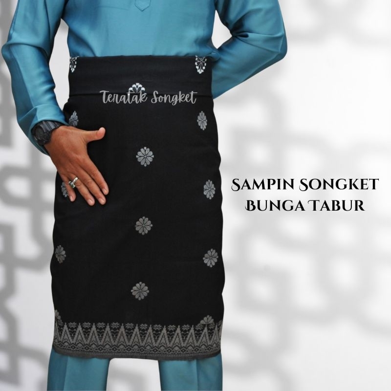 💥NEW💥 Sampin Songket Bunga Tabur Hitam sulam Silver mix Gold - Samping ...