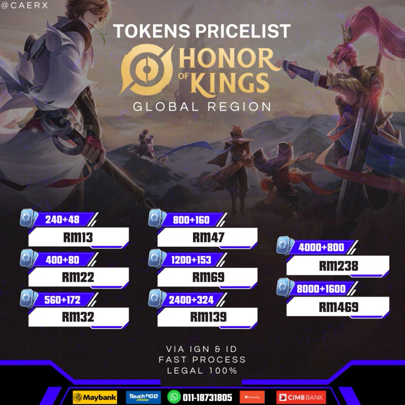 Honor of Kings Tokens (240 ~ 1200) | Shopee Malaysia