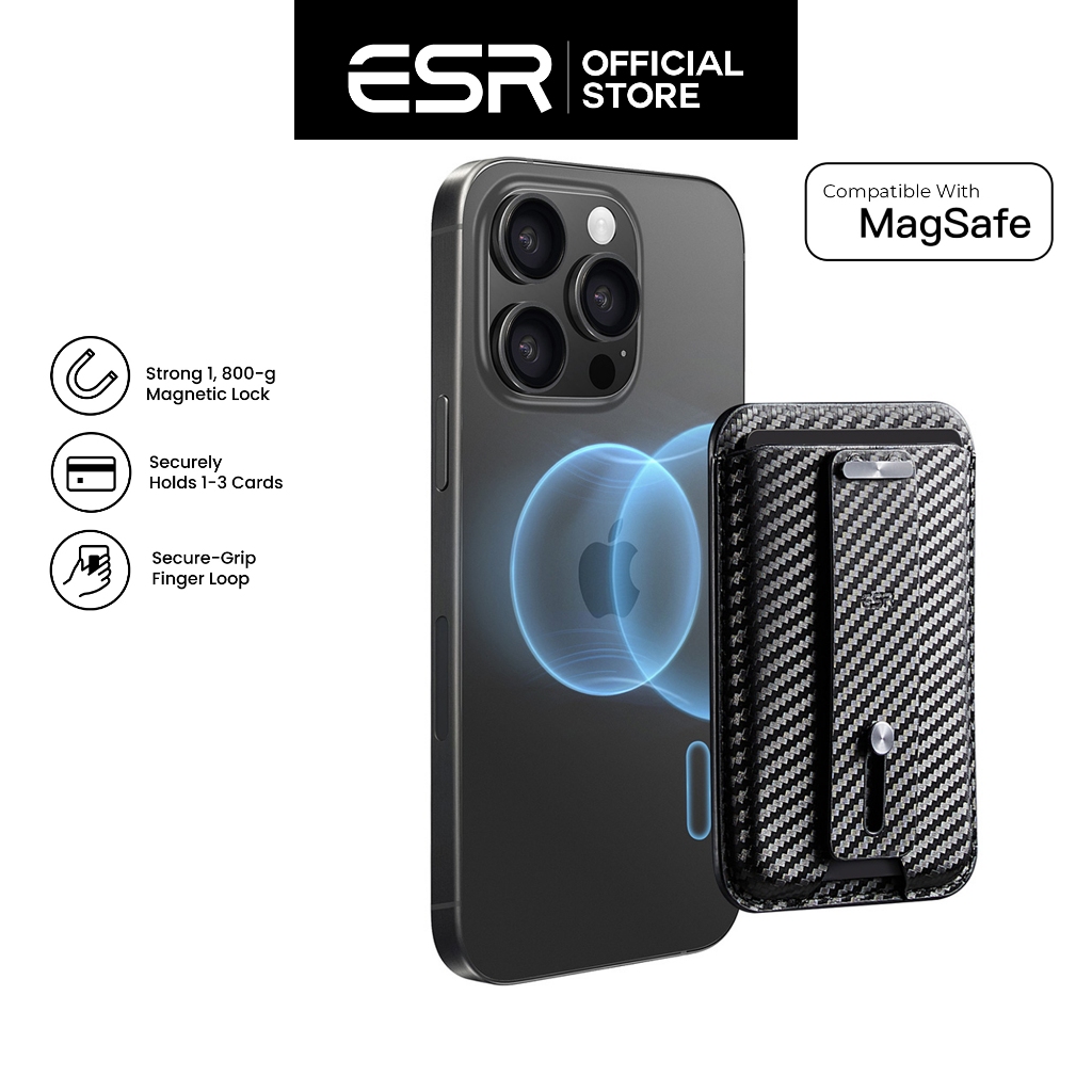 ESR HaloLock Magnetic Vegan Leather Wallet with MagSafe Compatible and Finger-loop Grip - 2K612 ...