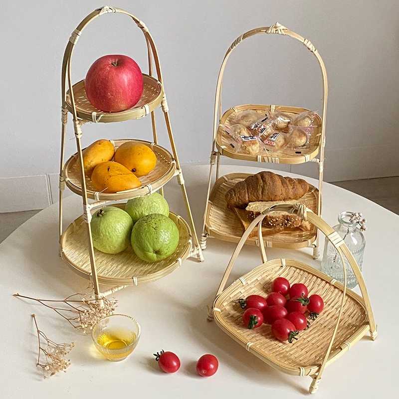 RAYA 2025🌙 2/3 Layer Bamboo Serving Tray Food Rack Rak Kuih Bertingkat ...