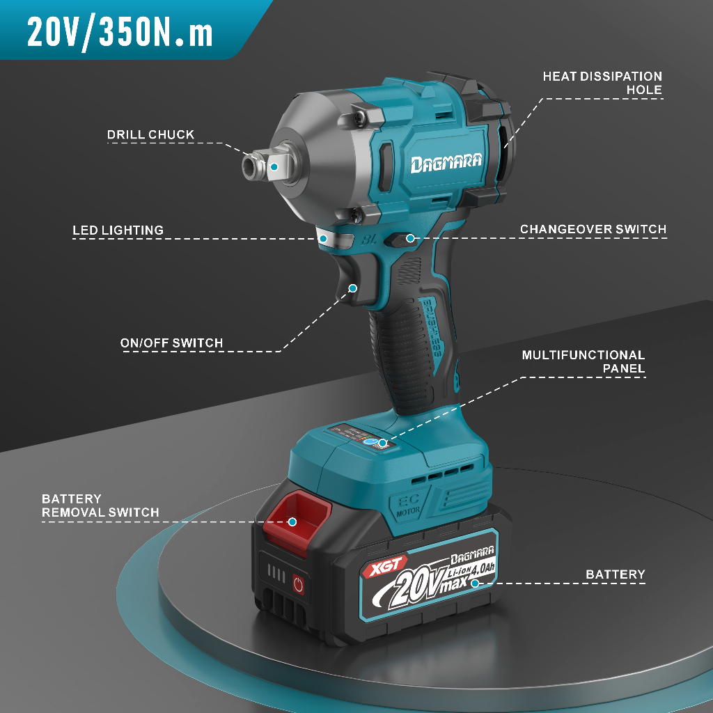 DAGMARA DIW01-350 Cordless Impact Wrench Driver Sockets Fast Charger ...
