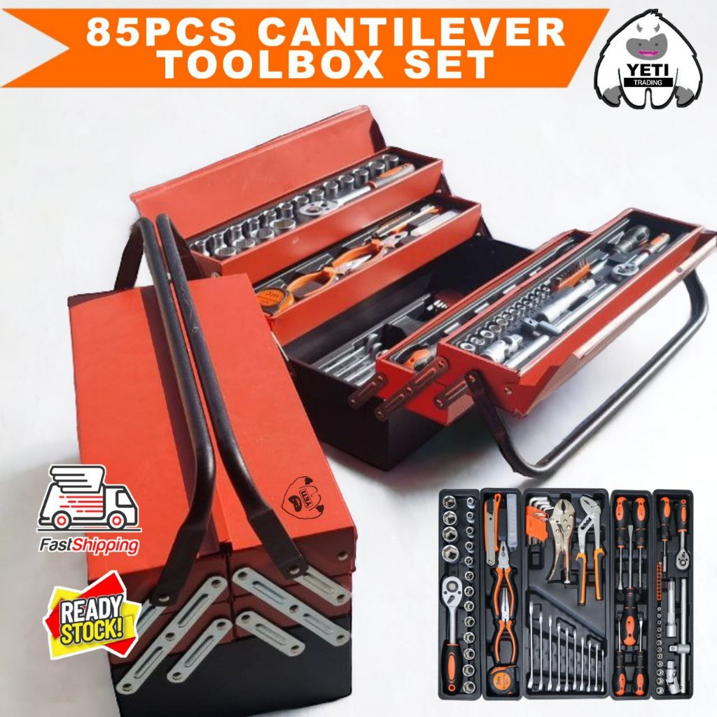 85pcs tools set Malaysia Stock Cantilever Metal ToolBox Set 5 85pcs Socket Set 1/4&1/2 Spanner ...