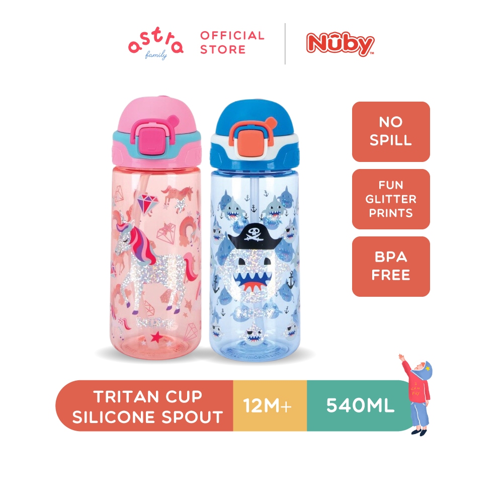 Nuby Tritan Cup with Silicone Spout w/Glitter Design Flip-it Bolt Cup (18oz/540ml) | Shopee Malaysia