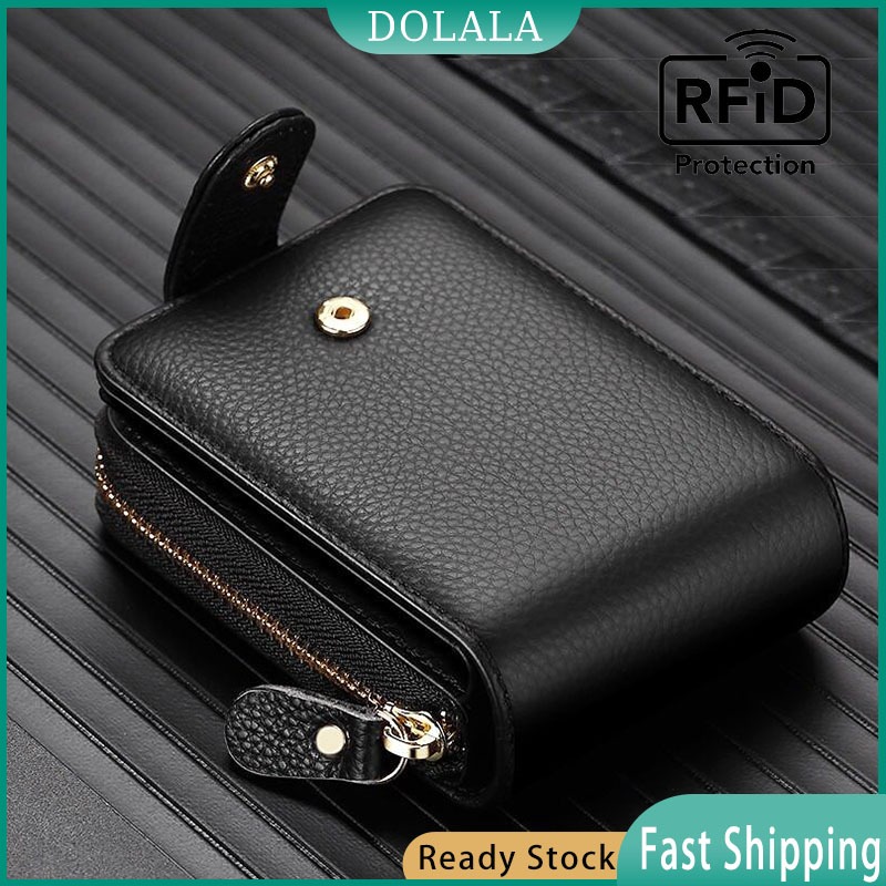 RFID Business Card Holder Genuine Leather Driver License ID Wallet Men ...