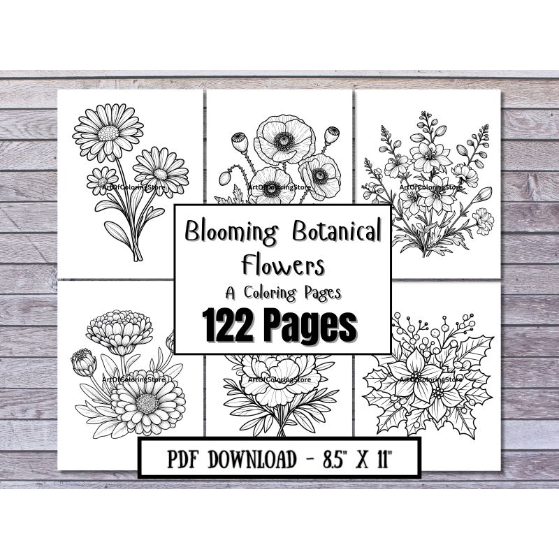 Blooming Botanical Flowers A Coloring Pages for Kids and Adults (122 ...