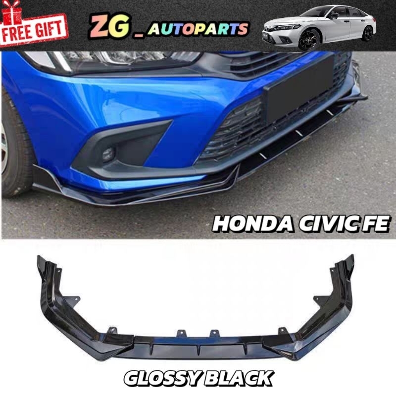 honda civic fe 2022-2024 front lip front diffuser glossy black | Shopee ...