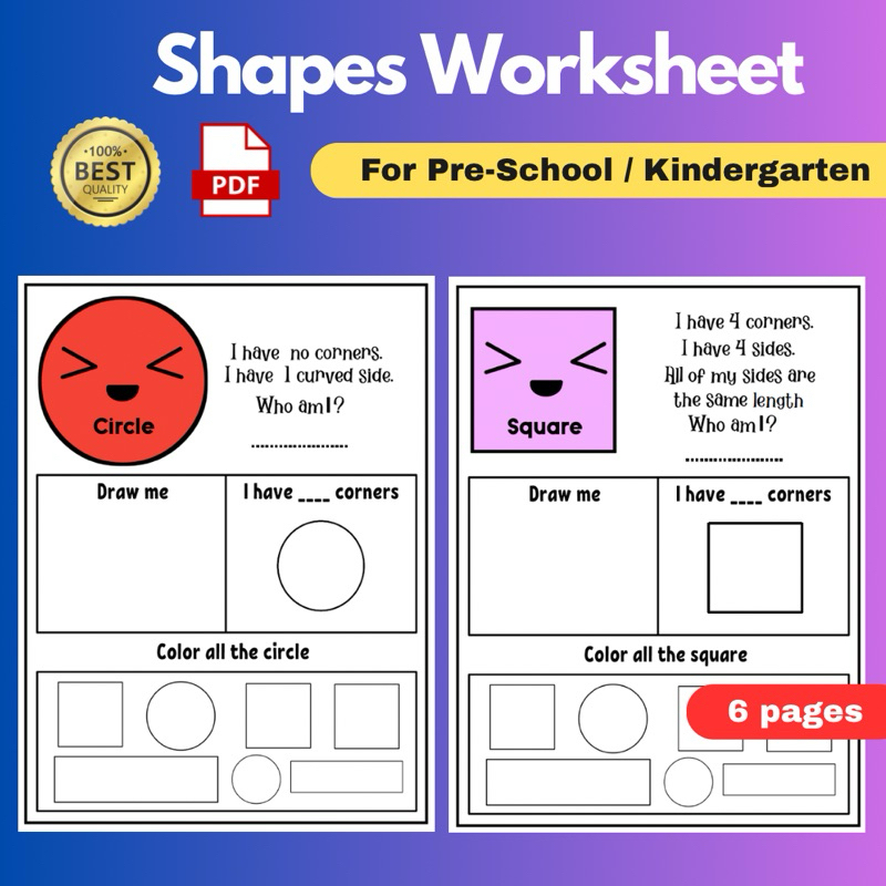 PDF PRINTABLE Worksheet for Preschool Kindergarten Shapes Kids ...