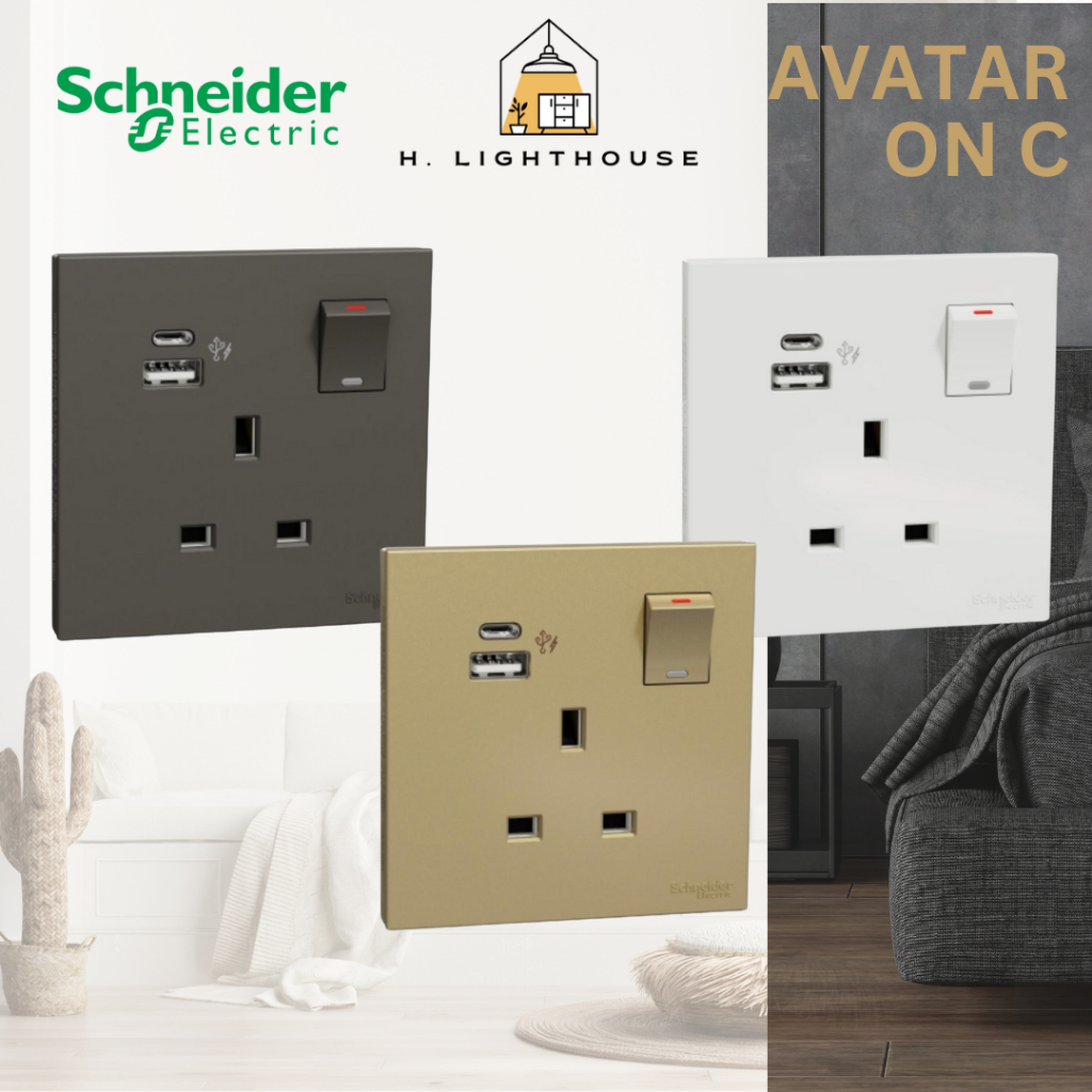 SCHNEIDER Avatar On C 13A USB Type A+C Switches Sockets | Shopee Malaysia