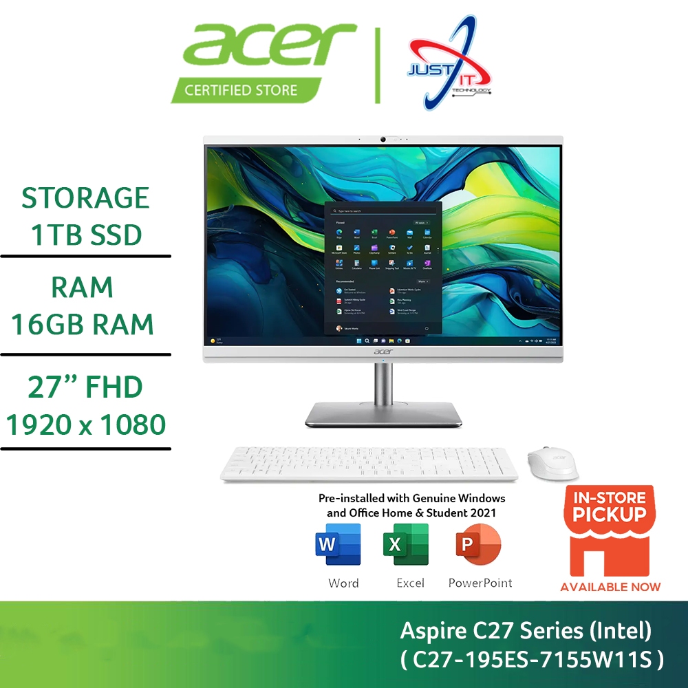 ACER Aspire All-In-One Desktop PC (U7-15U 16GD5 512SSD/27" FHD/Win11H ...