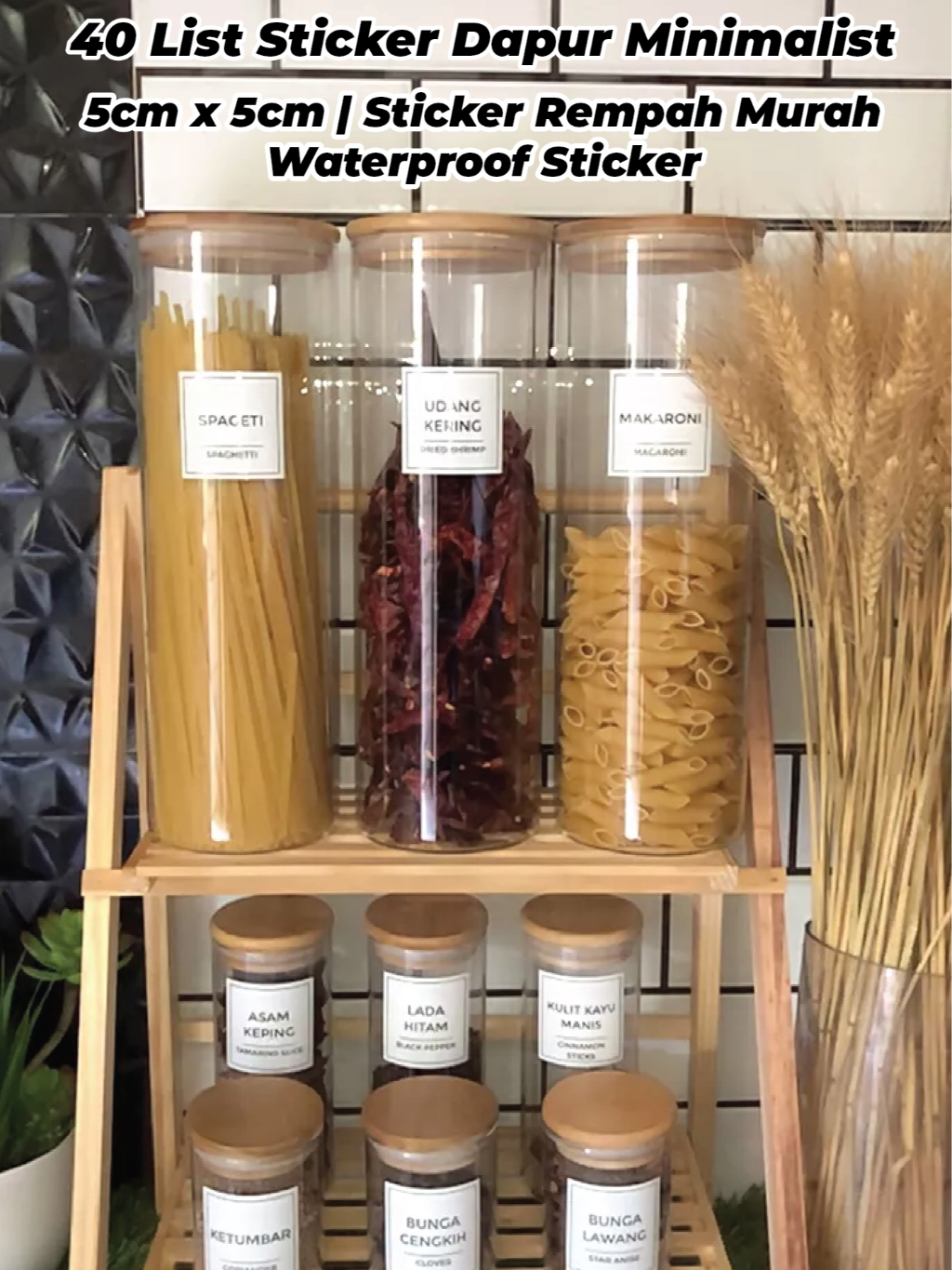 40 List Sticker Dapur Minimalist | Sticker Label | 5cm x 5cm | Sticker ...