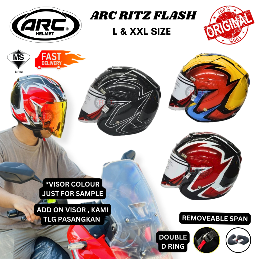 ARC RITZ FLASH YELLOW RITZ 2024 OPEN FACE HELMET ORIGINAL ( HELMET ARC ...