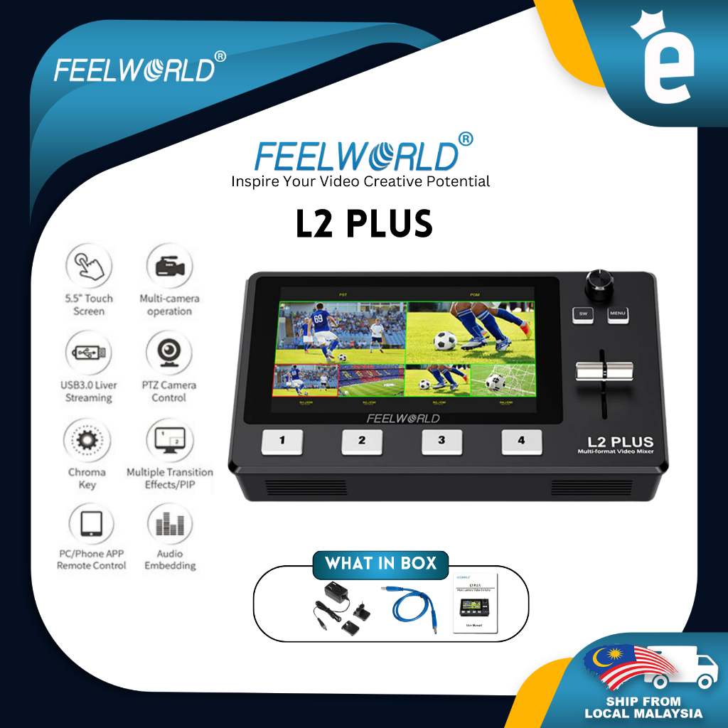 FEELWORLD L2 PLUS Multi Camera Video Mixer Switcher 5.5" Touch PTZ Control Chroma Key live ...