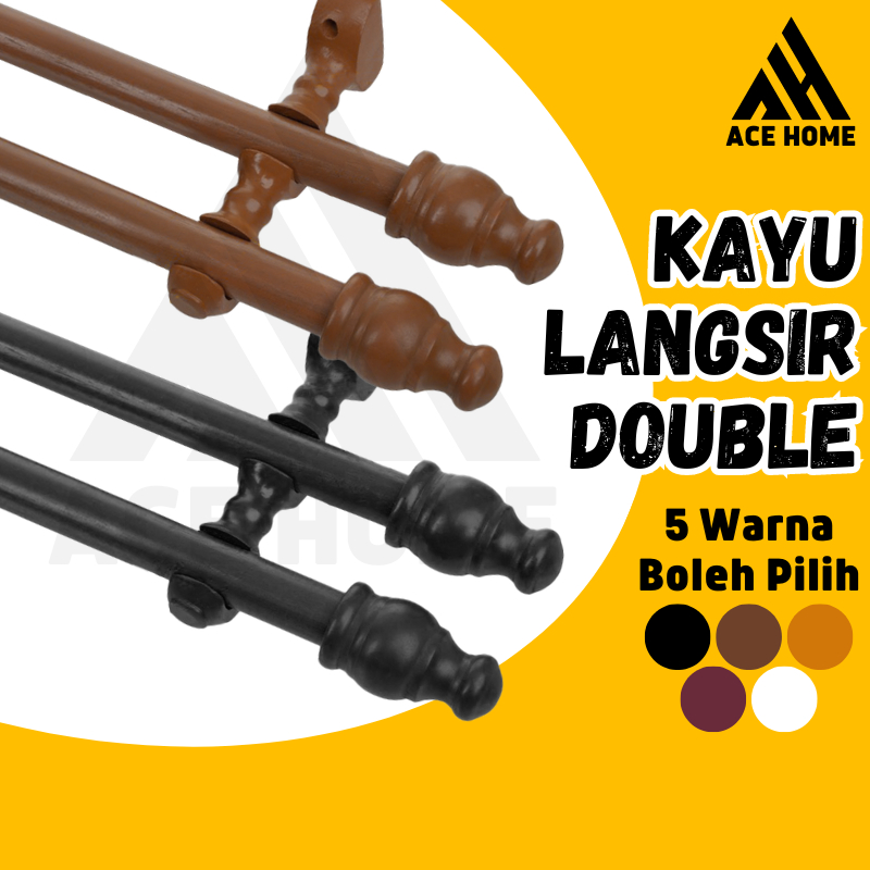 【𝐏𝐚𝐥𝐢𝐧𝐠 𝐌𝐮𝐫𝐚𝐡】No Ring Double Bracket Wooden Curtain Rod Kayu Langsir ...