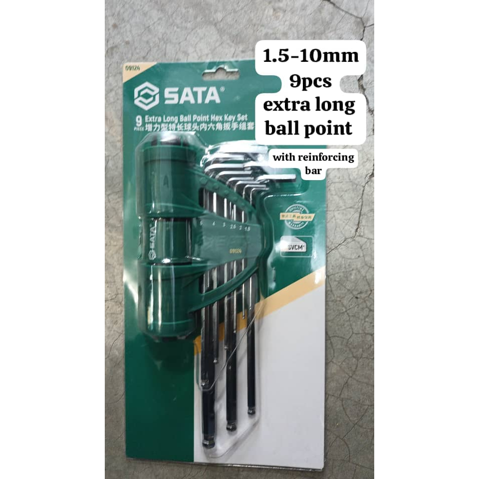 Sata 09124 9 Pc. Metric 1.5MM-10MM Extra Long Ball Point Allen key and ...