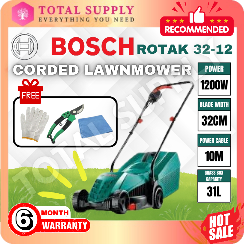 BOSCH ROTAK 32-12 LAWN MOVER ELECTRIC GRASS CUTTER GARDENING TOOLS LAWN ...
