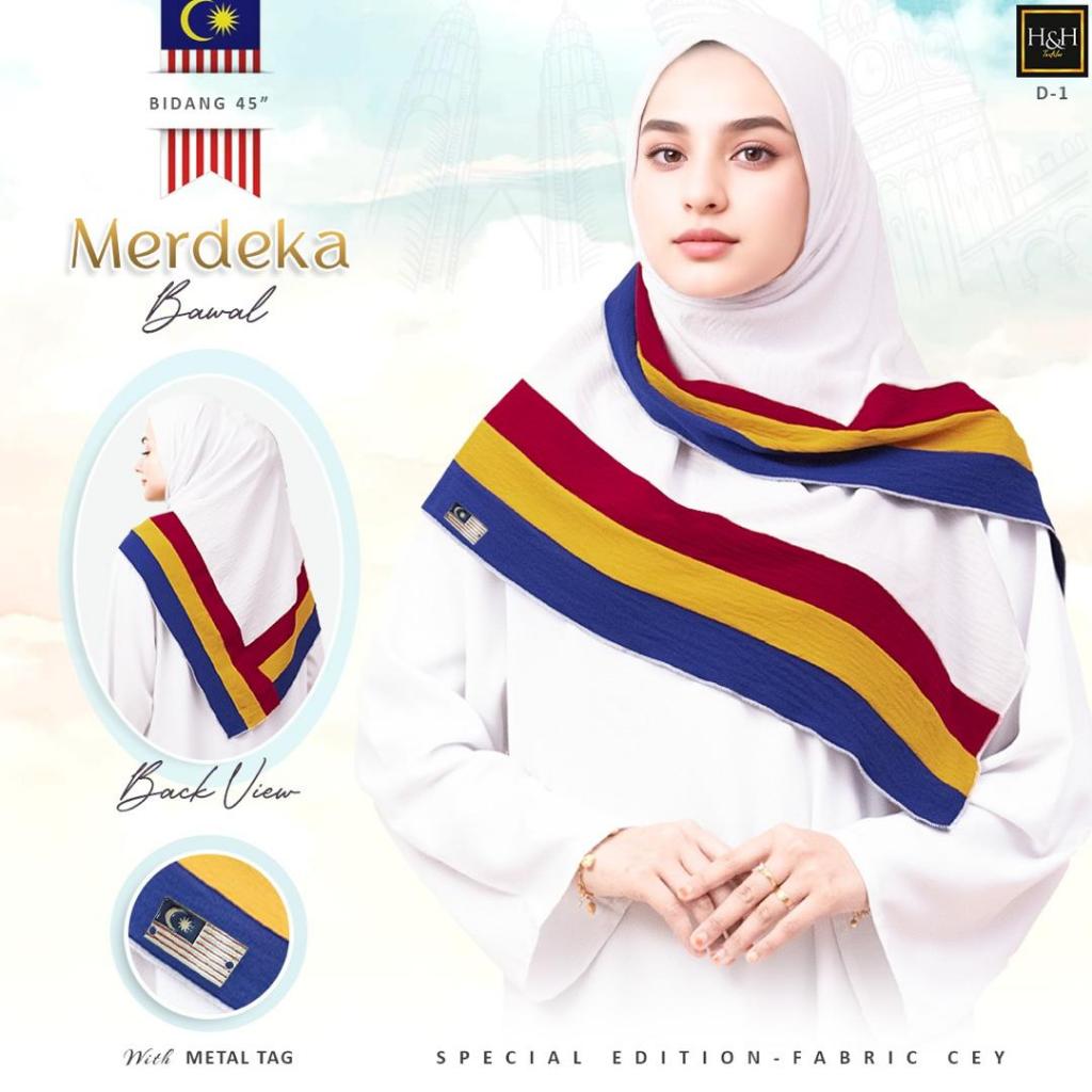 🌟Merdeka 2024🌟 Merdeka Tudung Bawal MERDEKA Pattern Bidang 45" Special ...