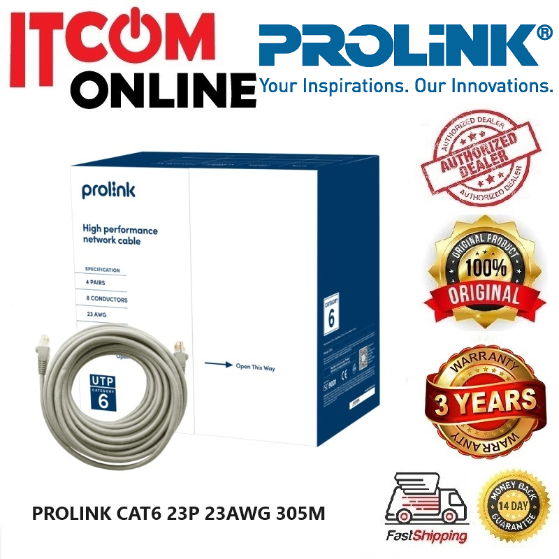 PROLINK 23E 23P CAT6 23AWG UTP NETWORK CABLE 305M 1BOX GREY | Shopee Malaysia