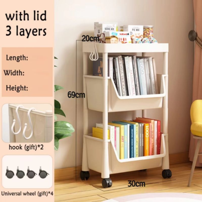 Multi-Layer Storage Rack With Wheels Movable Book Shelf Rack Household ...