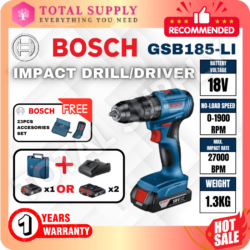 BOSCH GSB 185 LI CORDLESS IMPACT DRILL 18V | GSB185-LI GSB180-LI ...