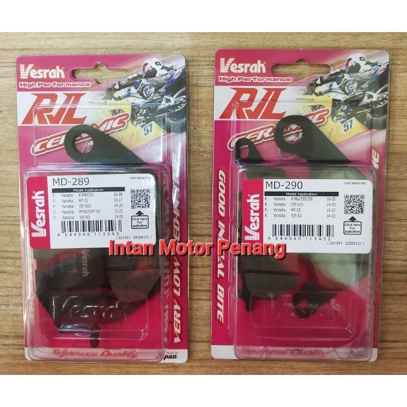 Vesrah Brake Pad SD289 + SD290 WD MD SD 290 YAMAHA YZF-R25 / XMAX250 ...