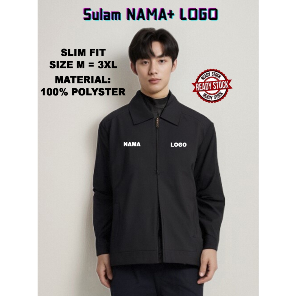 Jaket Korporat SWEATER Hitam Sulam Nama + Logo Add On Embroidery (ready ...