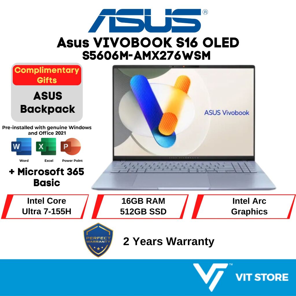 ASUS Laptop - VIVOBOOK S16 OLED S5606M-AMX276WSM (MIST BLUE) | Shopee ...