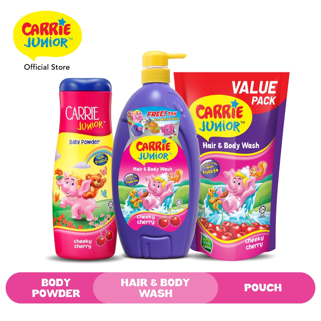 CARRIE JUNIOR Hair & Body Wash - Cheeky Cherry 1kg + Pouch 500g + Body ...