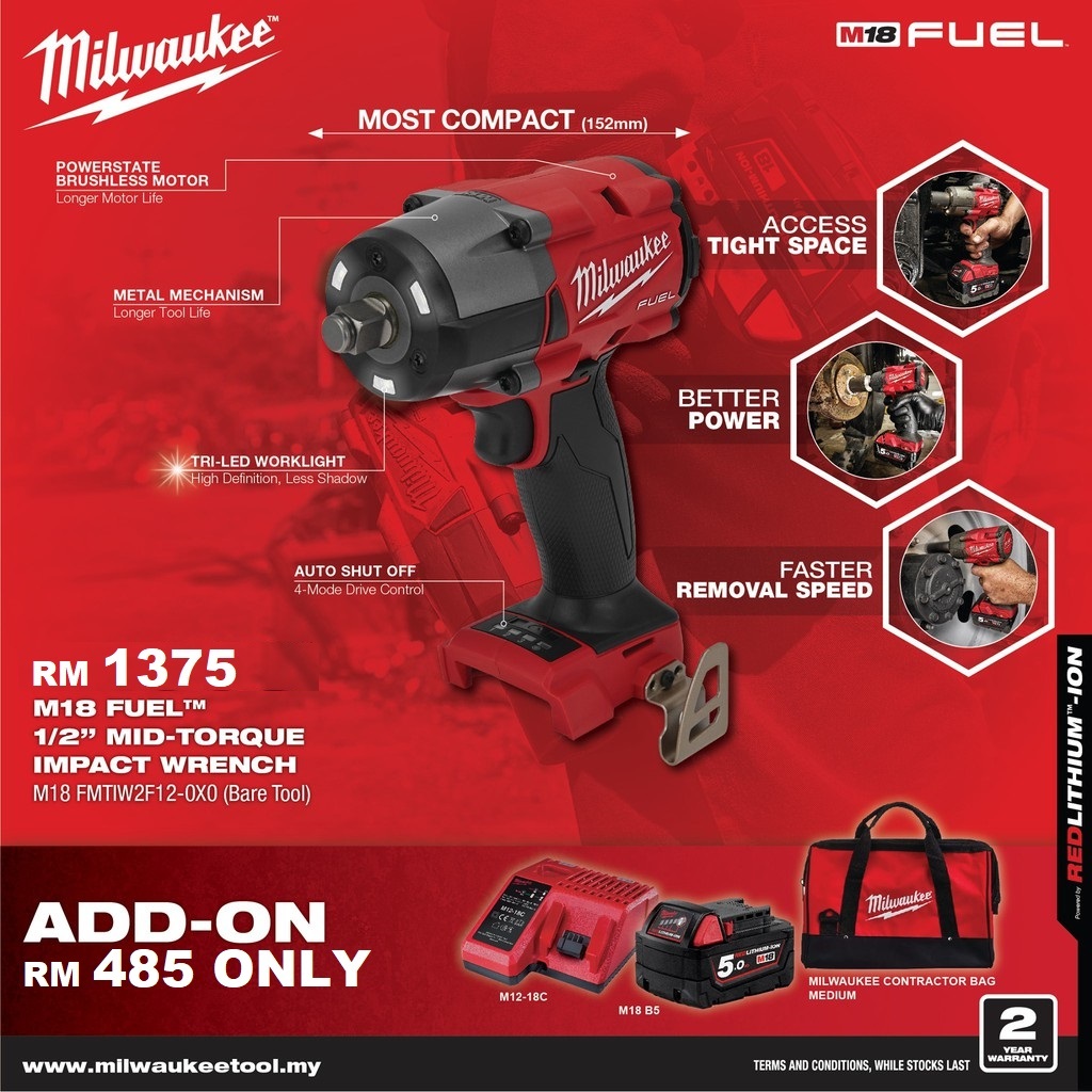 Milwaukee M18 FUEL™ 1/2" Mid Torque Impact Wrench - FMTIW2F12 | Shopee ...
