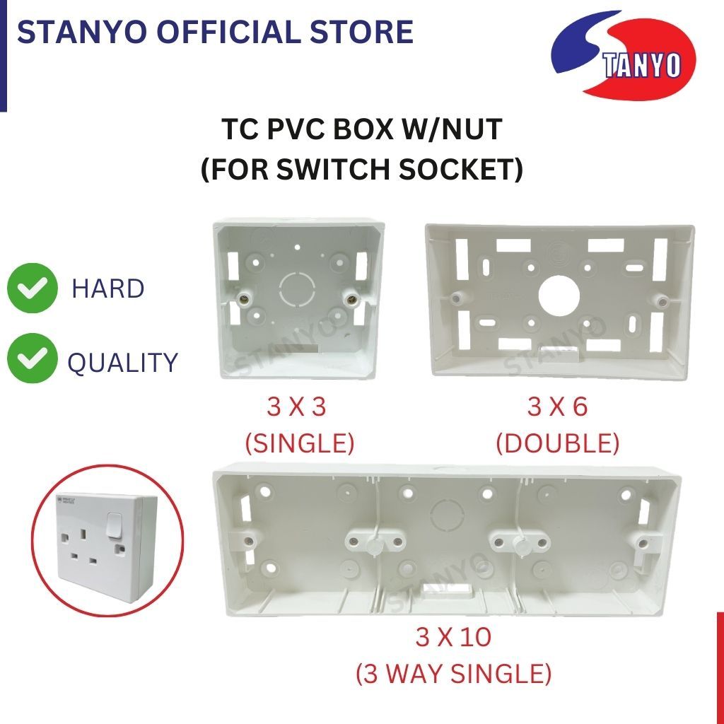TC PVC CONCEAL BOX CASING W/NUT FOR SWITCH SOCKET 3X3 / 3X6 / 3X10 PVC ...