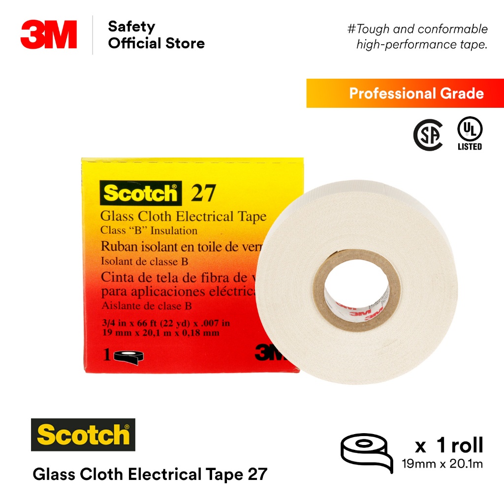 3M™ Glass Cloth Electrical Tape 27/ Electrical Maintenance [1 roll, size: 3/4 in x 66 ft]/ ET ...