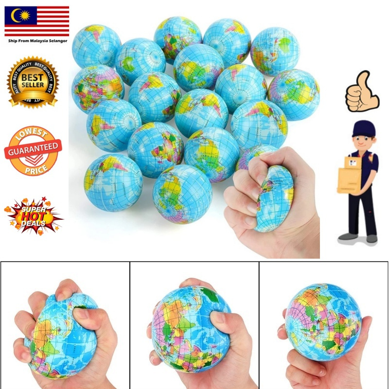 🇲🇾 🌏Hot Selling🏆 63mm Earth Globe Stress Relief Bouncy Pu Foam Jumbo ...