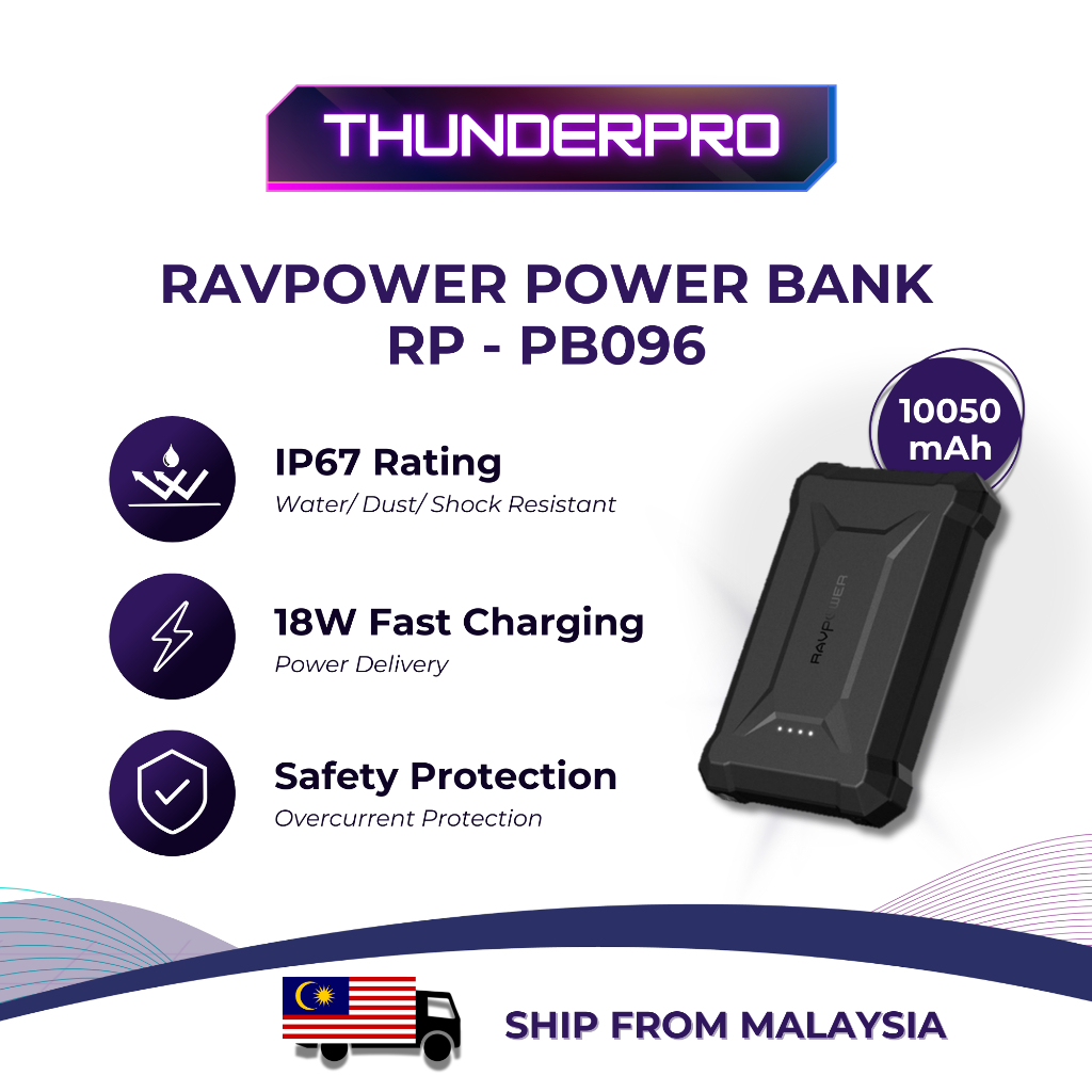 RAVPower Power Bank 10050mAh Heavy Duty Built in Flashlight RP-PB096 ...