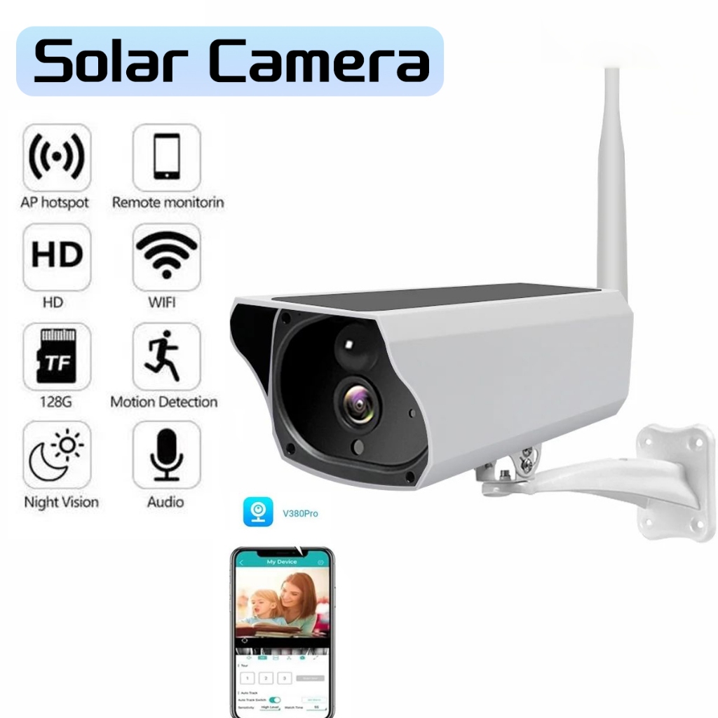 2MP Solar Power Wifi Rechargeable Lithium Battery IP V380 Pro Camera ...