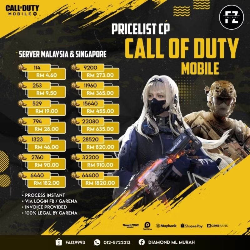 Call of Duty Garena CODM (Garena/Facebook)(MY&PC) | Shopee Malaysia