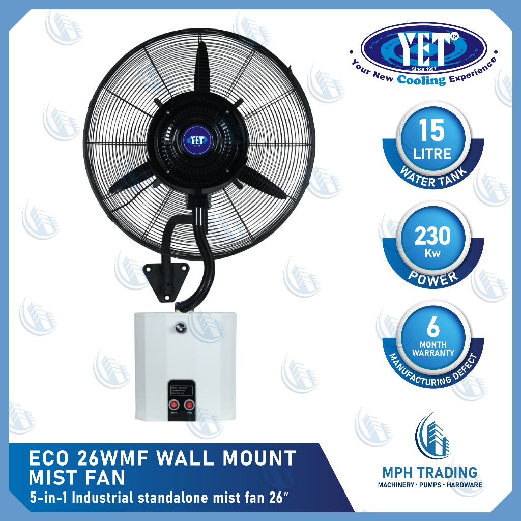 YET Eco 26WMF Portable Wall Mist Fan Wall Mount Mist Fan 15L Tank ...