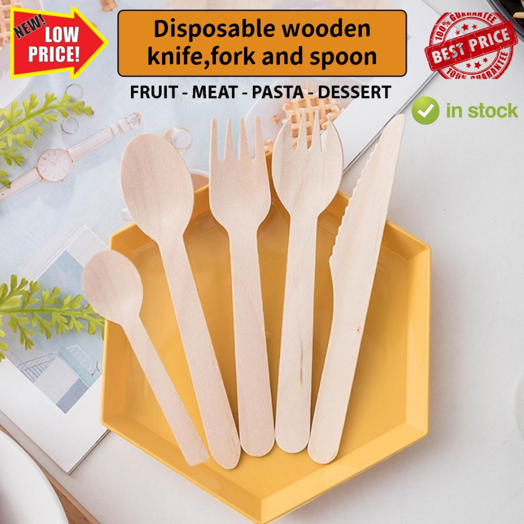 100pcs Individual Package Eco-Friendly Wooden Cutlery Set Tapau Spoon ...