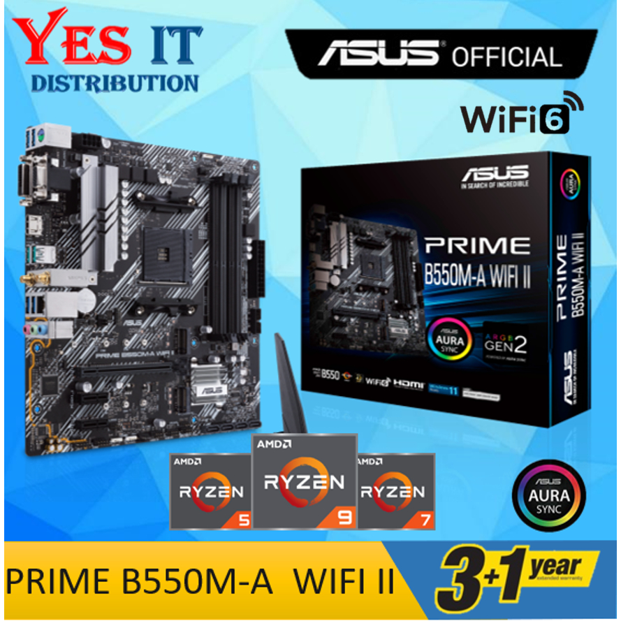 Asus Prime B550M-A WiFi II AM4 mATX Motherboard Aura Sync RGB + AMD ...