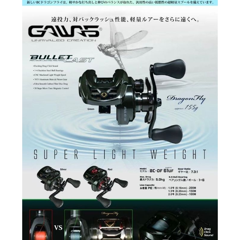 GAWAS BULLET CAST BAITCASTING FISHING REEL ULTRA FINESSE BC BAITCASTING ...