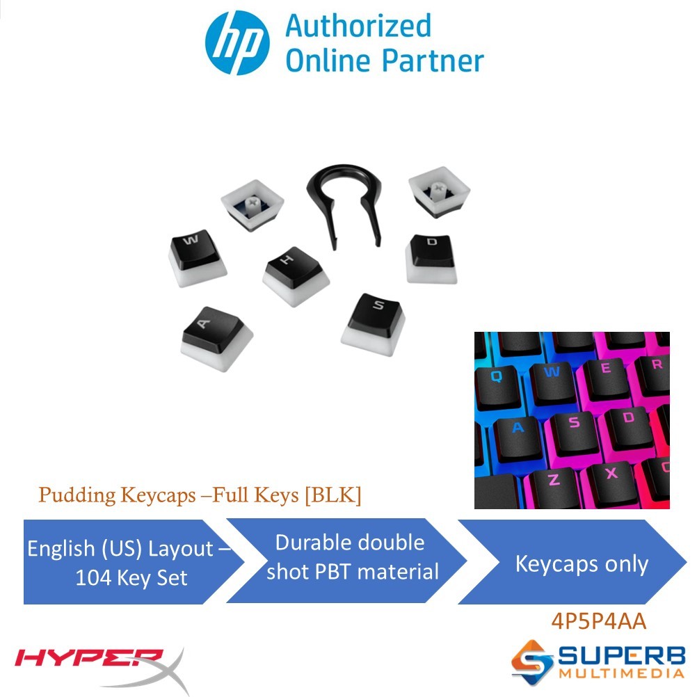 HyperX Pudding Keycaps -Full Keys [Black/White] 4P5P4AA/4P5P5AA ...