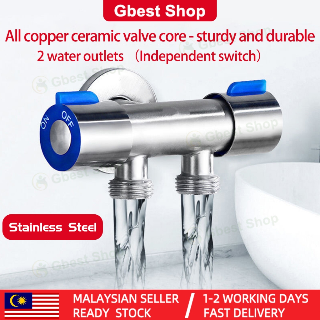 Stainless Steel Two way Angle Valve Kitchen Bathroom Toilet double head ...