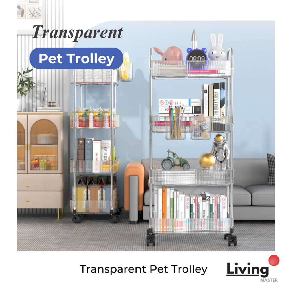 3/4 Tier Trolley Rack Transparent Multipurpose Storage Trolley ...