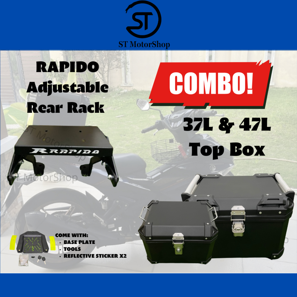 RAPIDO Rack Lipat with PP Material Top Box 35l 45l Motorcycle Box ...