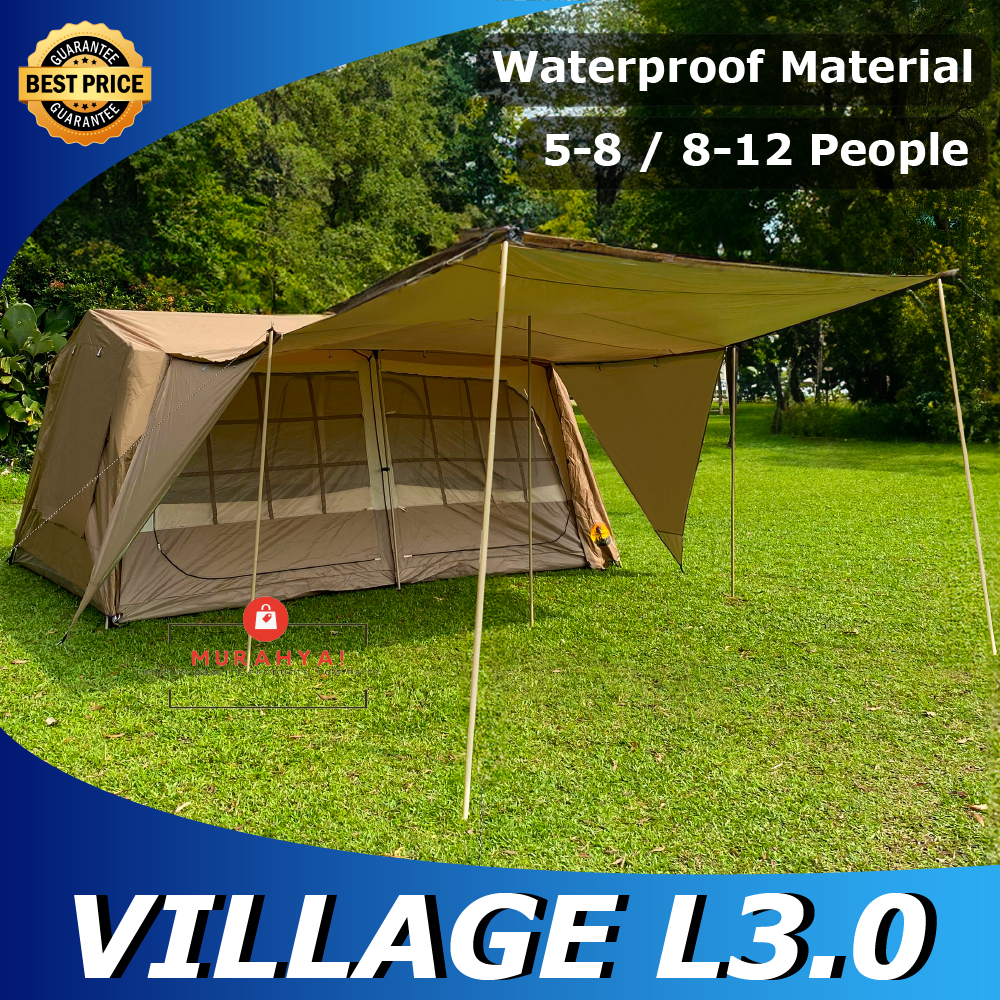 Khemah Camping Luxury Tent Village L3.0 Family Tent Waterproof Extended ...