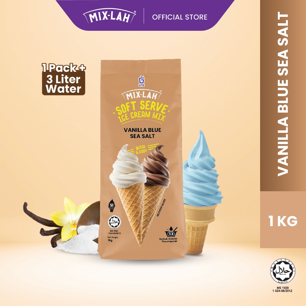 MIX-LAH Vanilla Blue Sea Salt Soft Serve Ice Cream Powder Mix 冰淇淋粉 (1kg ...