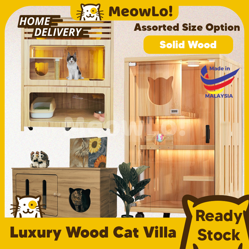 MEOWLO Solid Wood Cat Villa Cat Bungalow Made in Malaysia High Quality Cat House Cat Toilet Cat ...