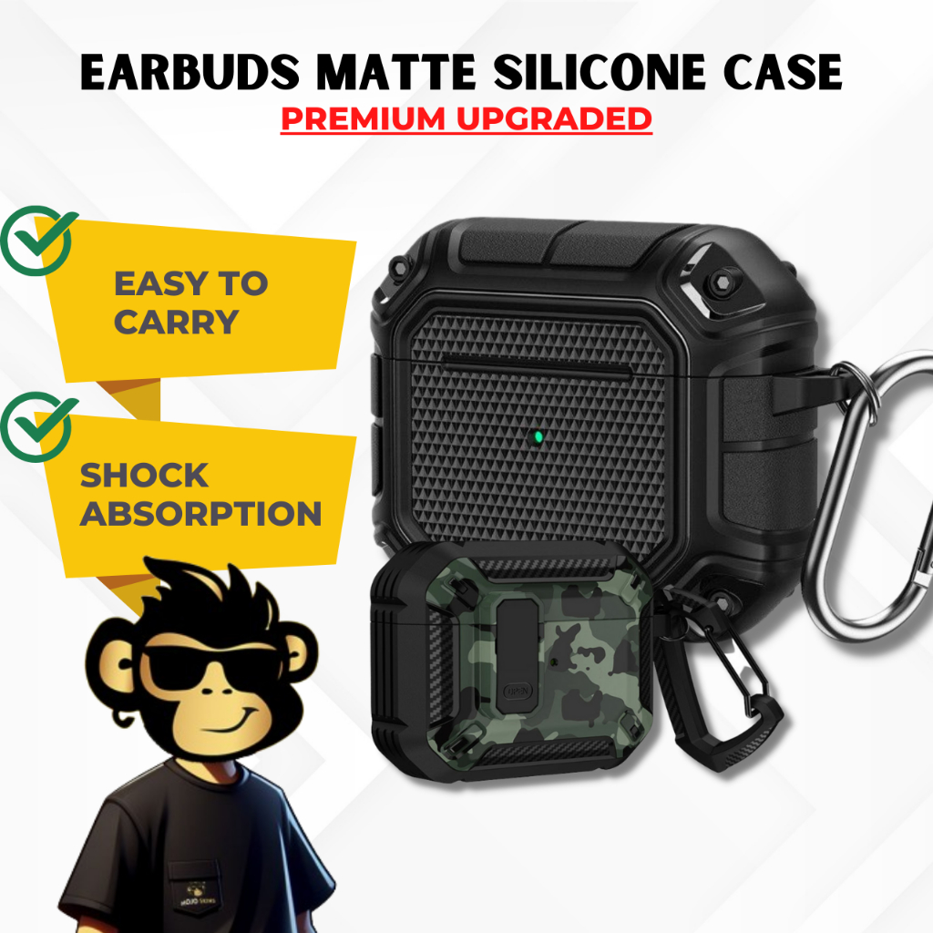 MOJOSKINS Earbud Hard Case Shockproof case Earbud casing Black Green ...